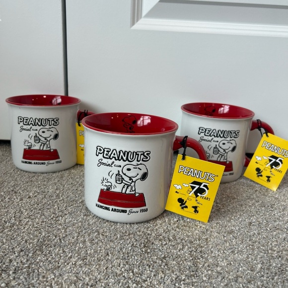 snoopys | Kitchen | 3x Peanuts 75th Anniversary Mugs Snoopy Woodstock ...